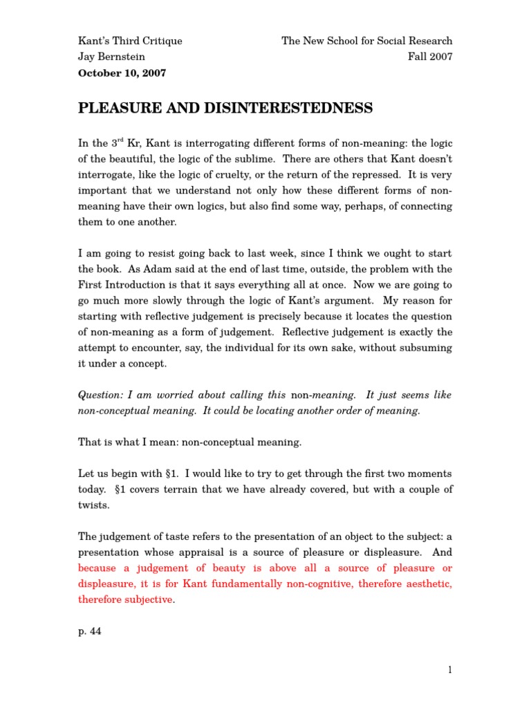 Pleasure and Disinterestedness: October 10, 2007 | PDF | Immanuel Kant ...