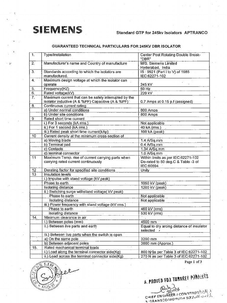 GTPs&Drawings33,132 & 220KV Isolators (SIEMENS) | PDF