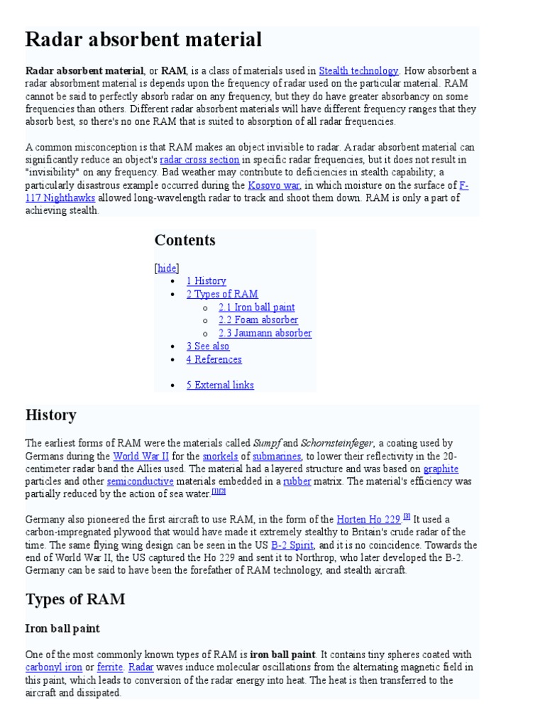 Radar Absorbent Material | PDF | Military Technology | Aviation