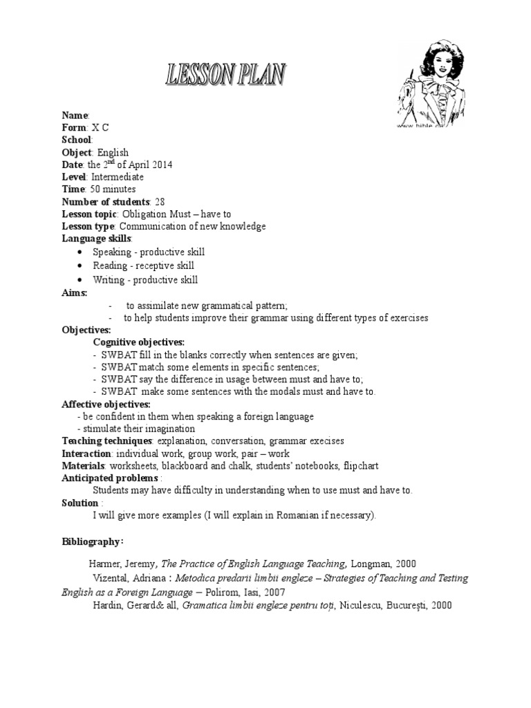 Lesson Plan Must and Have To | PDF | English As A Second Or Foreign ...