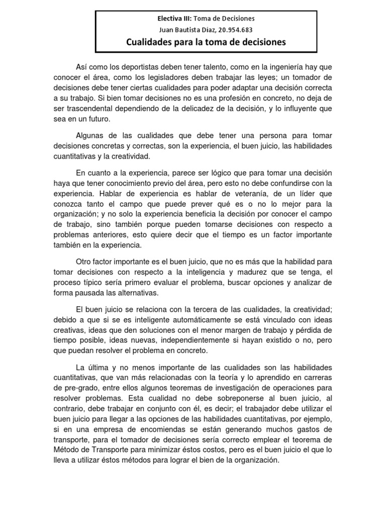 Toma de Decisiones Cuarta Evaluacion | PDF