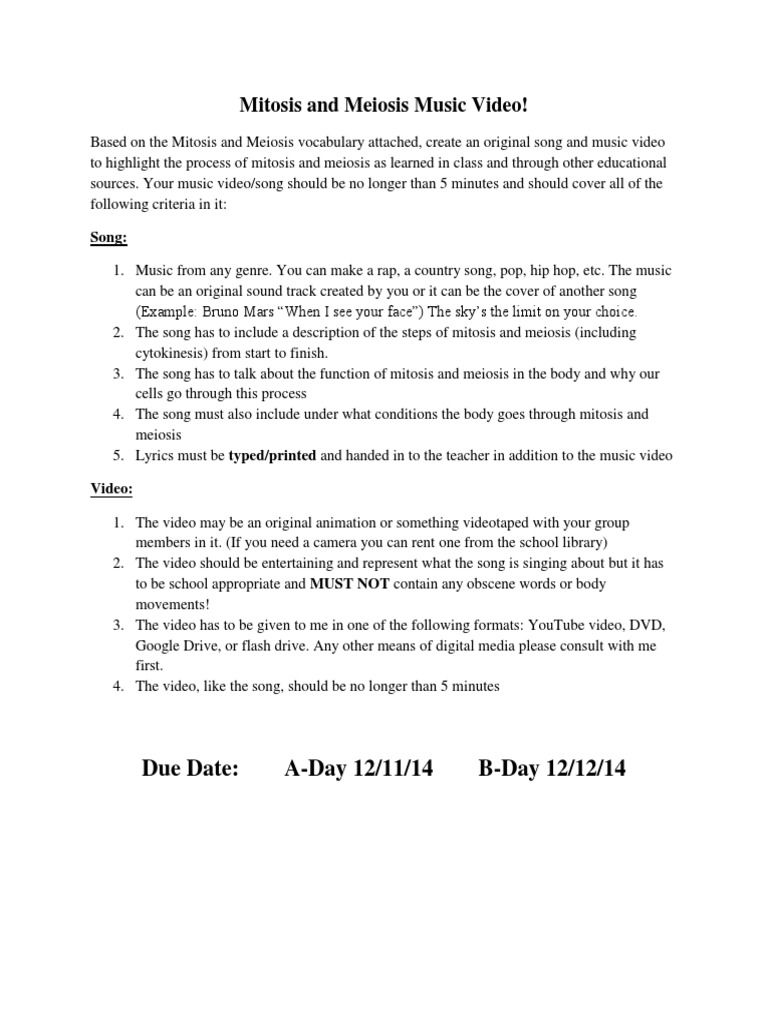 Mitosis and Meiosis Music Project | PDF | Meiosis | Mitosis