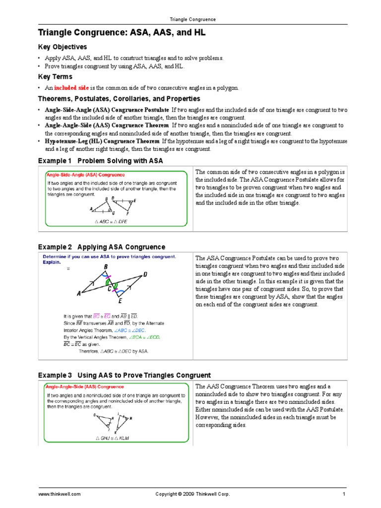Unit 3 Lesson 2 Video Asa Aas HL Notes | PDF | Triangle | Euclid