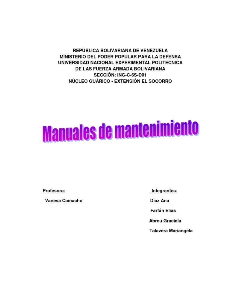 Manuales de Mantenimiento de Obras | PDF | Planificación | Calidad ...