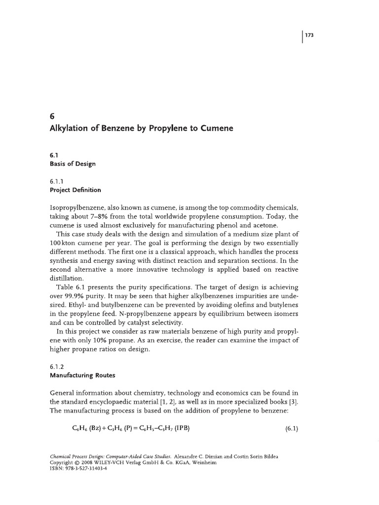Cumene Chemical Process Design - Computer-Aided Case Studies | PDF