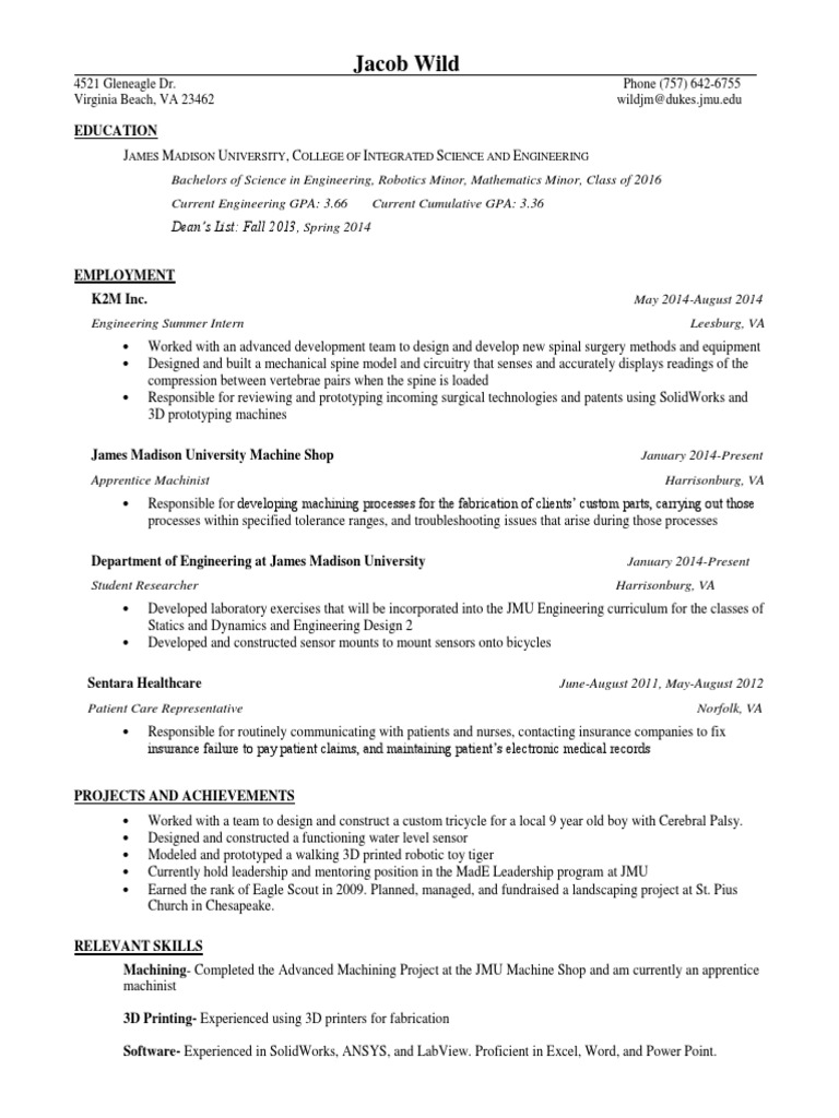 Jacob Wild's Engineering Resume | PDF