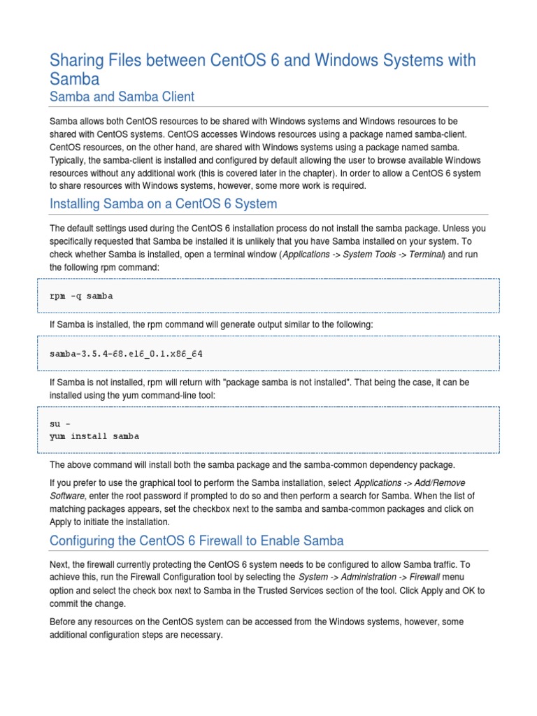 Sharing Files Between CentOS 6 and Windows Systems With Samba | PDF | Microsoft Windows ...