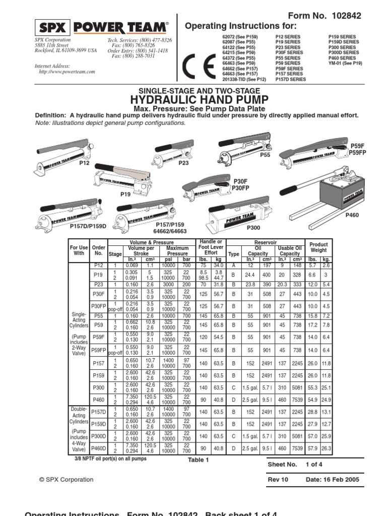 Power Team P Series Manual (2 Speed) | PDF | Pump | Valve