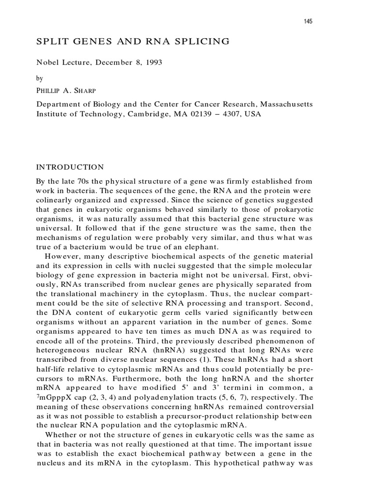 Split Gene | PDF | Rna Splicing | Intron
