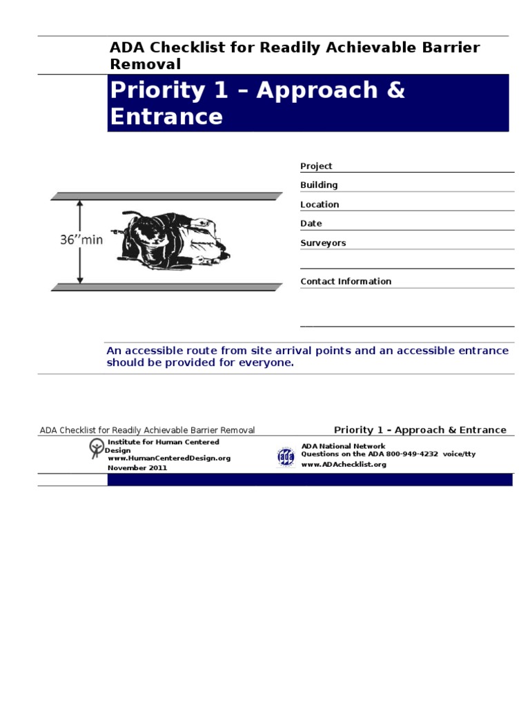 Priority 1 - Approach & Entrance: ADA Checklist For Readily Achievable ...