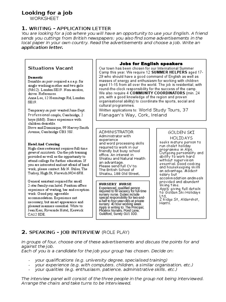 Looking For A Job 1.: Writing - Application Letter | PDF | Nursing | Labour