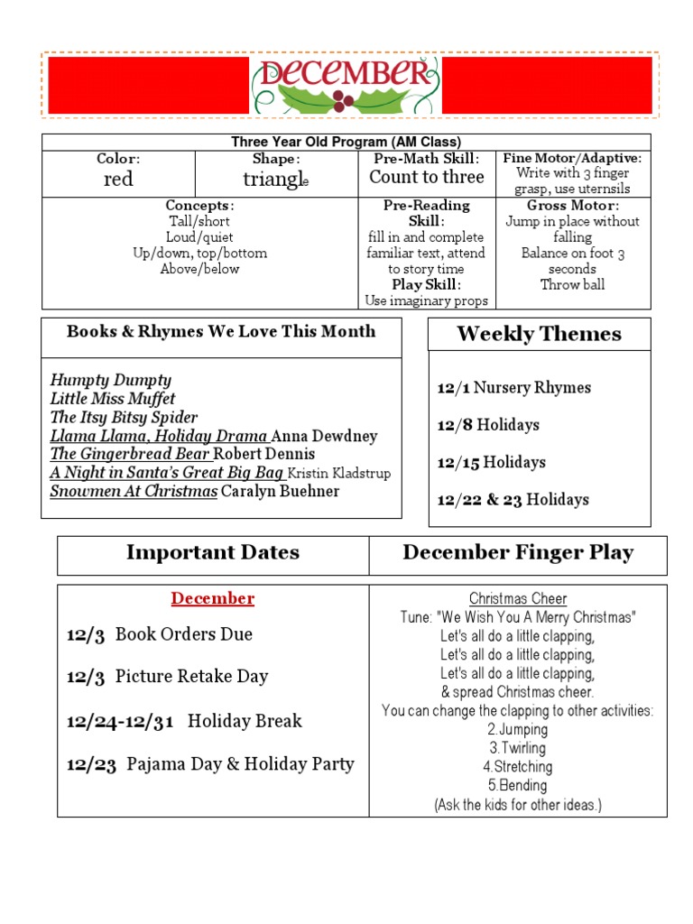 December Activities for Preschoolers | PDF | Language Arts & Discipline ...