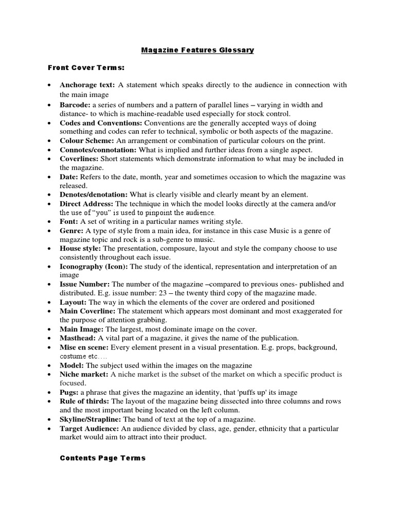 Magazine Features Glossary | PDF | Page Layout | Genre
