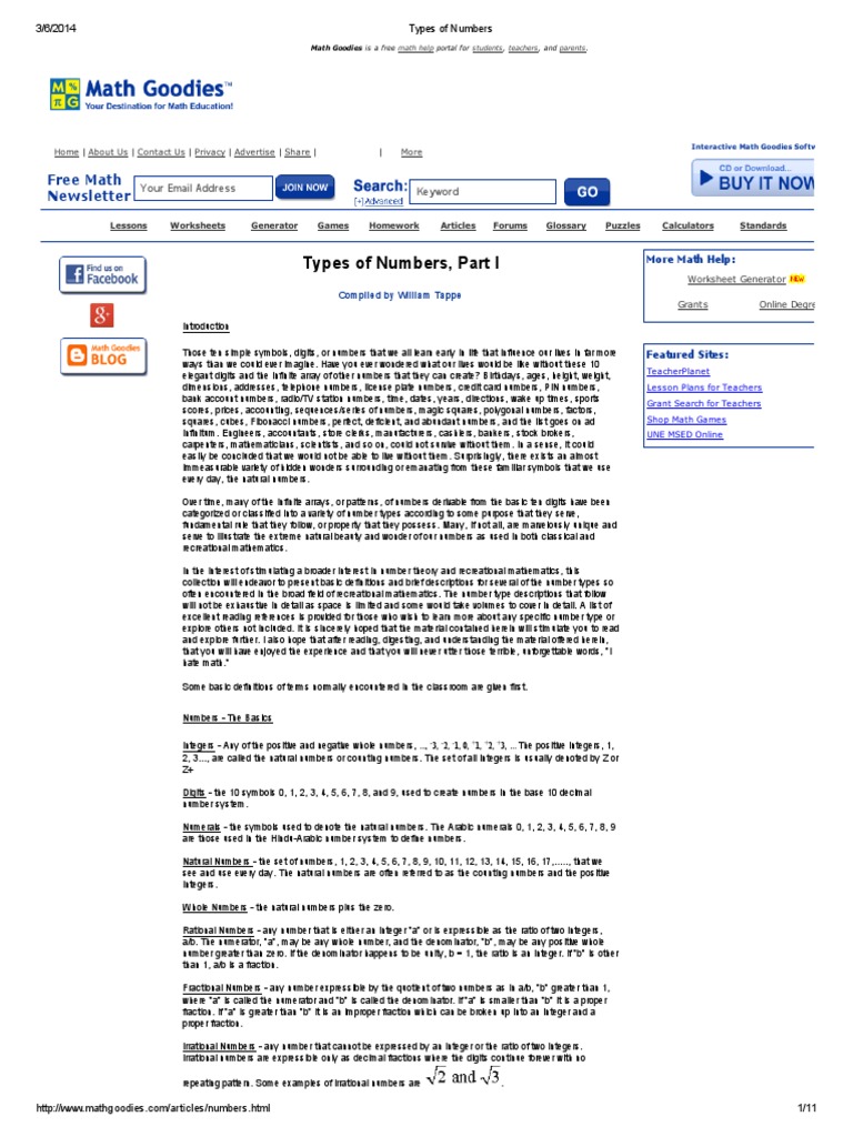 Types Of Numbers Pdf Pdf Fraction Mathematics Numbers