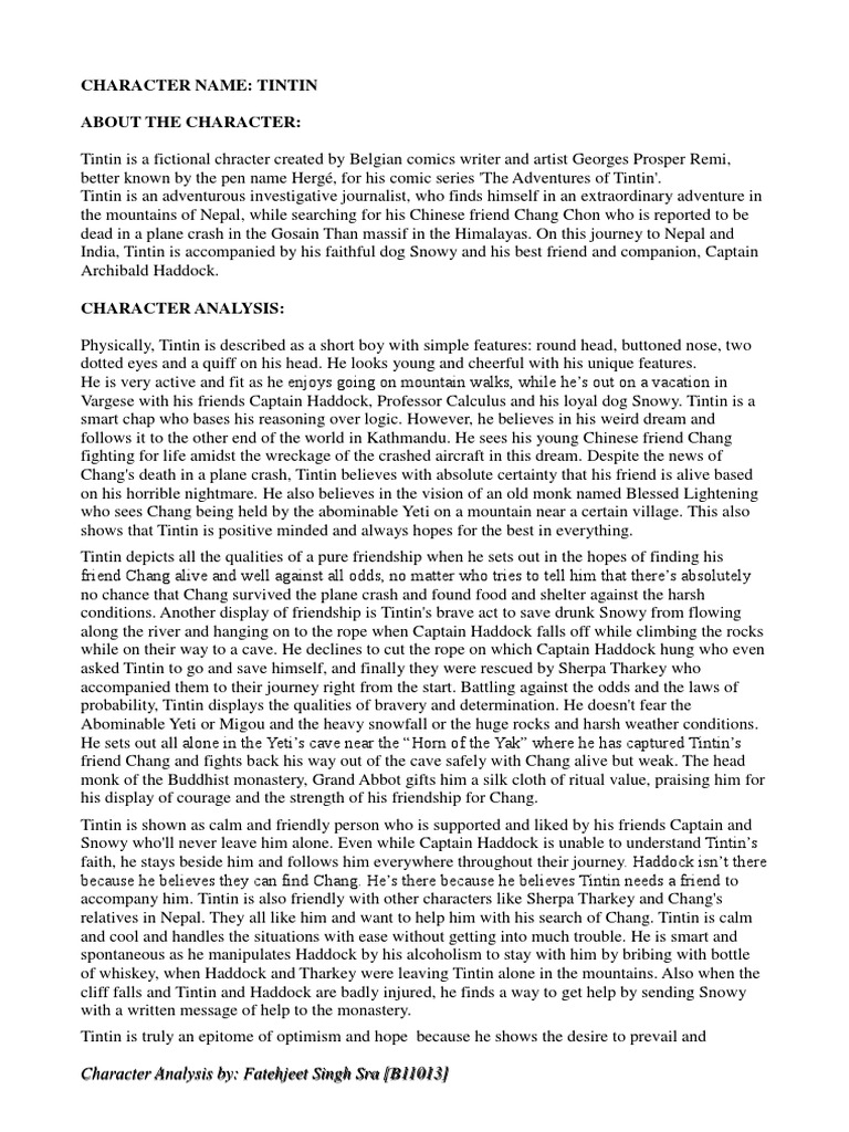 Character Analysis of Tintin | PDF | Belgian Comic Strips | Humor Comics