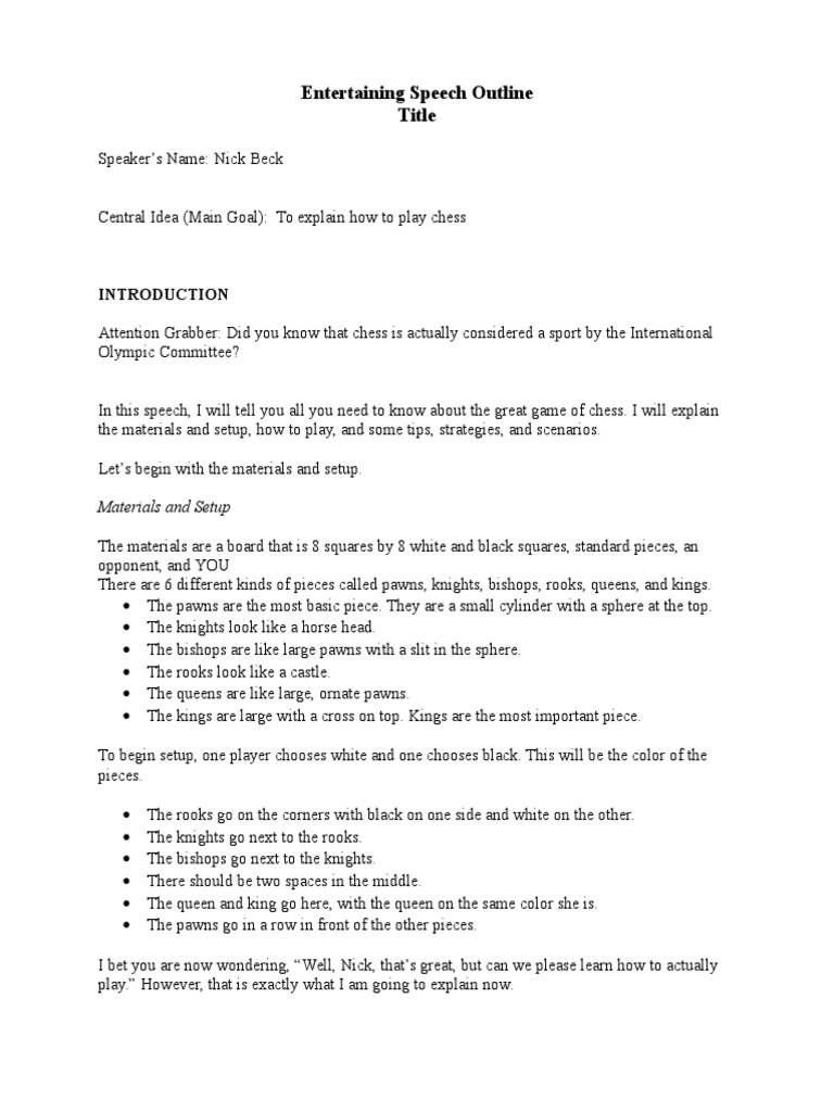 Entertaining Speech Outline | PDF | Games Of Mental Skill | Competitive ...