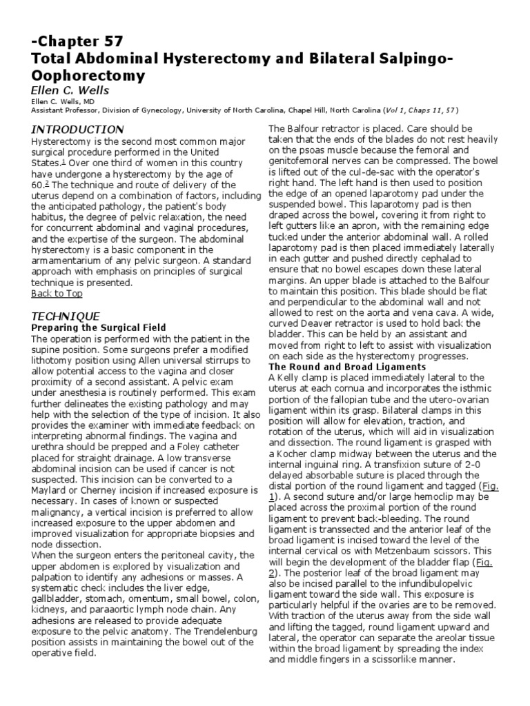 Total Abdominal Hysterectomy and Bilateral Salpingo-Oophorectomy ...