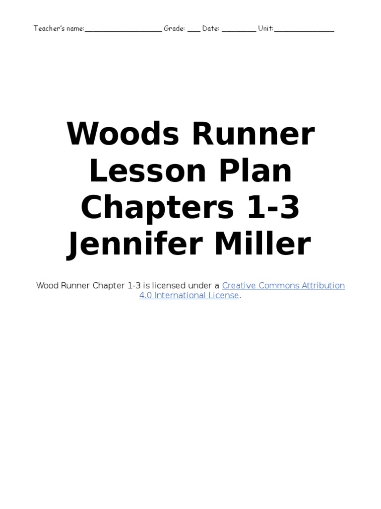 Woods Runner Lesson Plan ch1 3 | PDF | Reading Comprehension | Lesson Plan