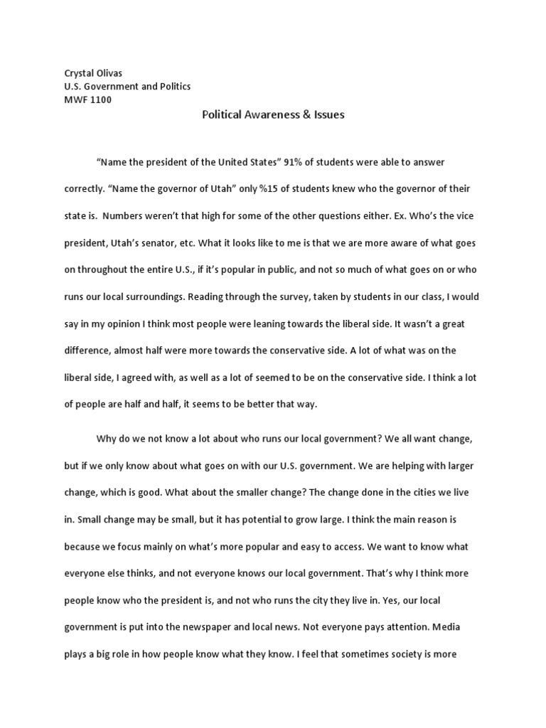 Student Political Awareness Survey Results | PDF | News | Liberalism