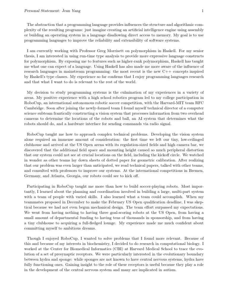 Personal Statement | PDF | Artificial Intelligence | Intelligence (AI ...