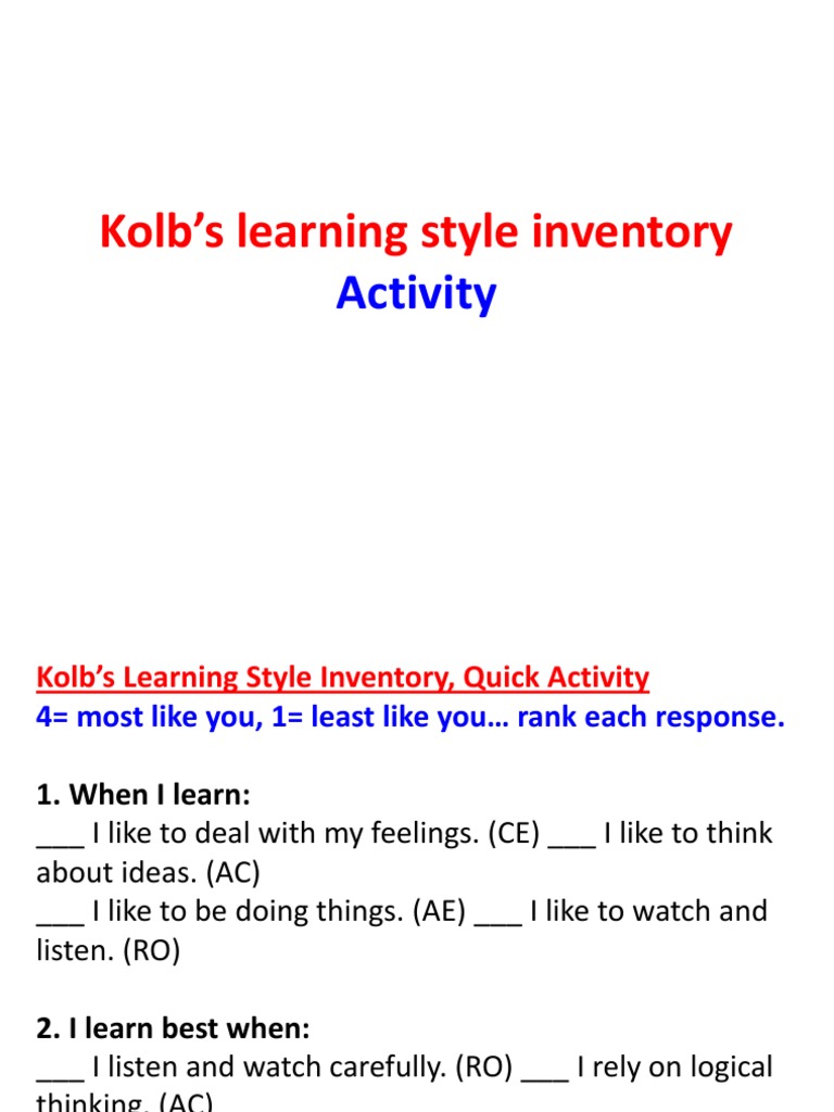 Kolb's Learning Style Inventory | PDF