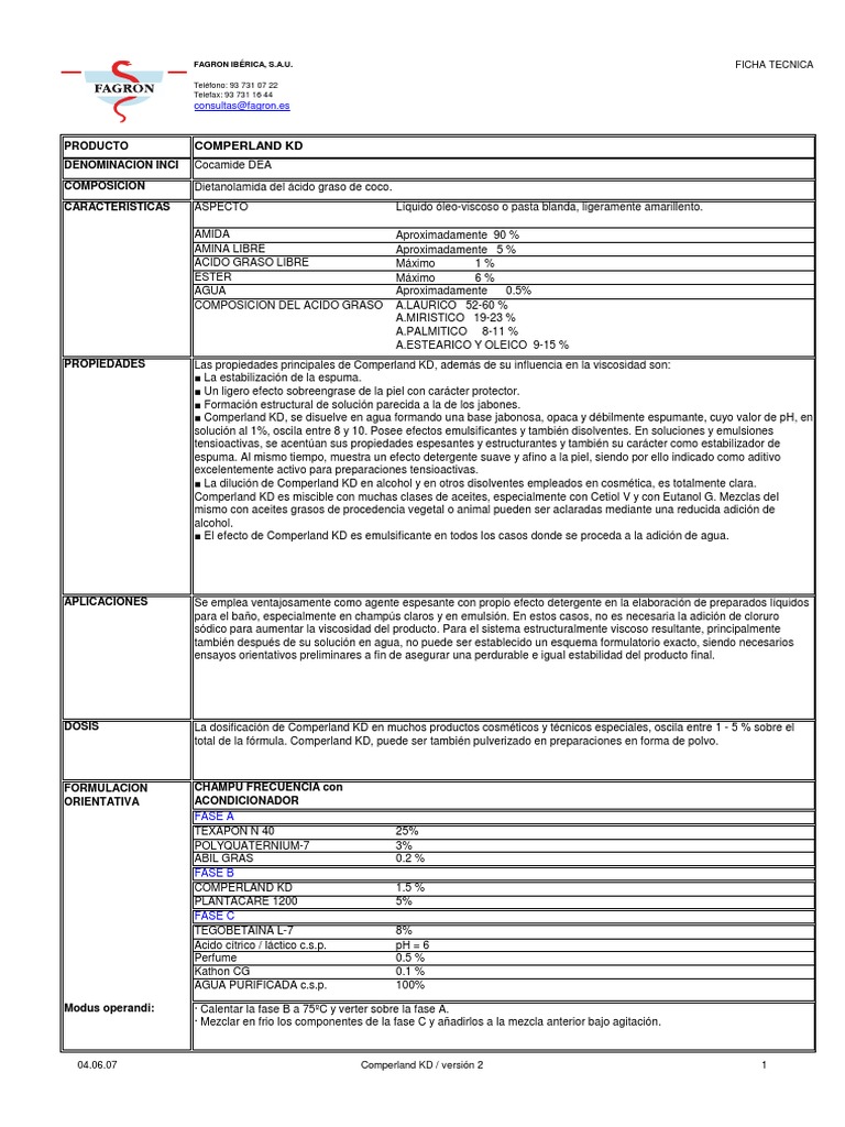 FT30477-00 - Comperlan KD | PDF | Tensioactivo | Sustancias químicas