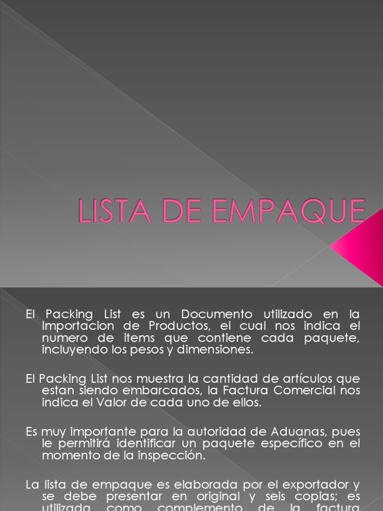 Lista de Empaque | El comercio internacional | Factura