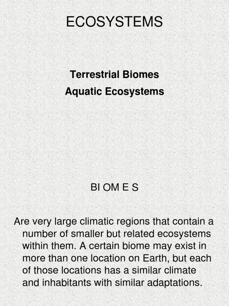 Ecosystems: Terrestrial Biomes Aquatic Ecosystems | PDF | Wetland | River
