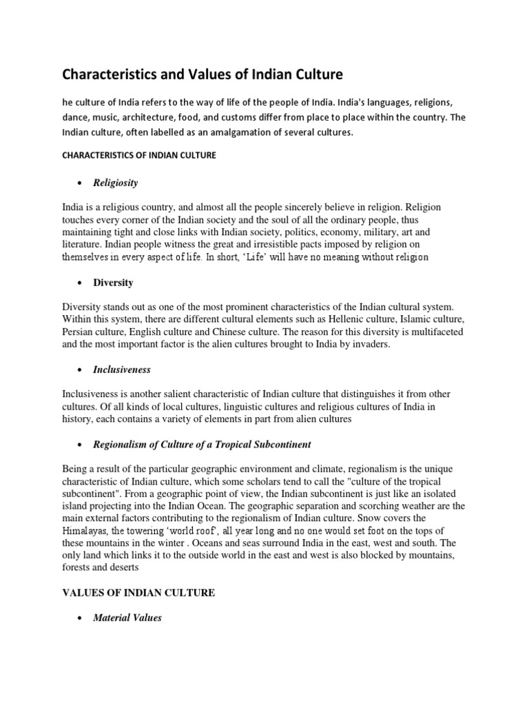 Indian Values and Culture | PDF | Indian Subcontinent | Multiculturalism