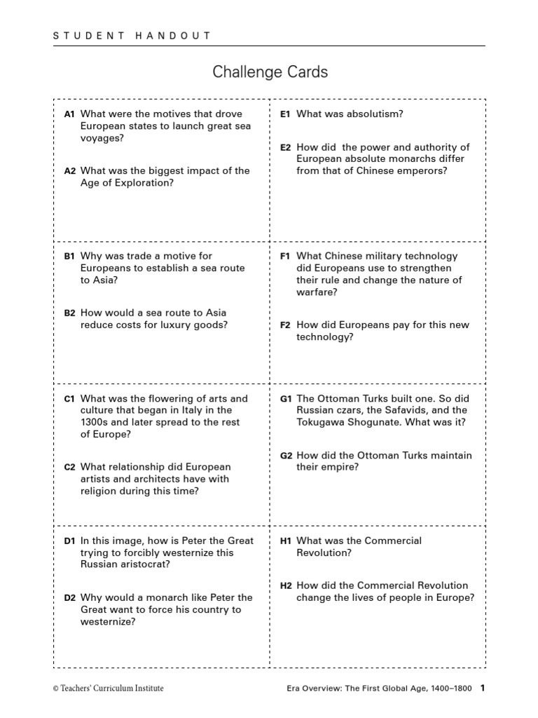 Chapter 10 Challenge Cards | PDF | Printing | Europe Travel