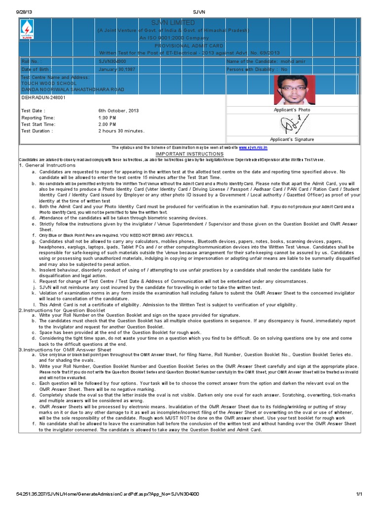 SJVN | PDF | Identity Document | Government And Personhood