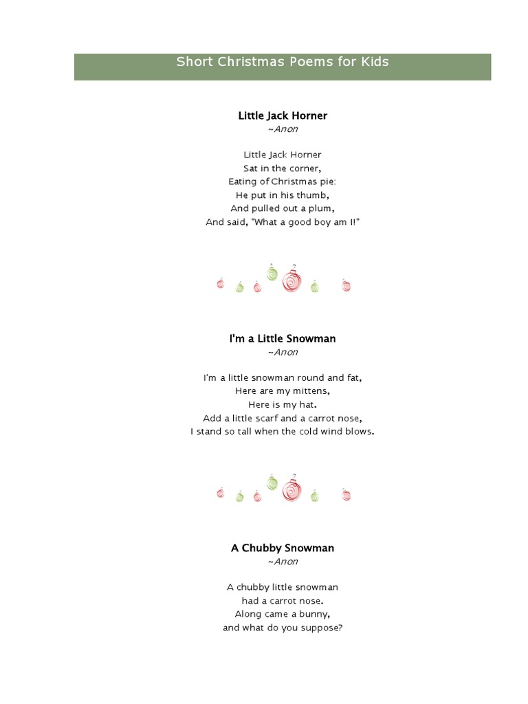 Short Christmas Poems for Kids | PDF | Christmas Characters | Santa Claus