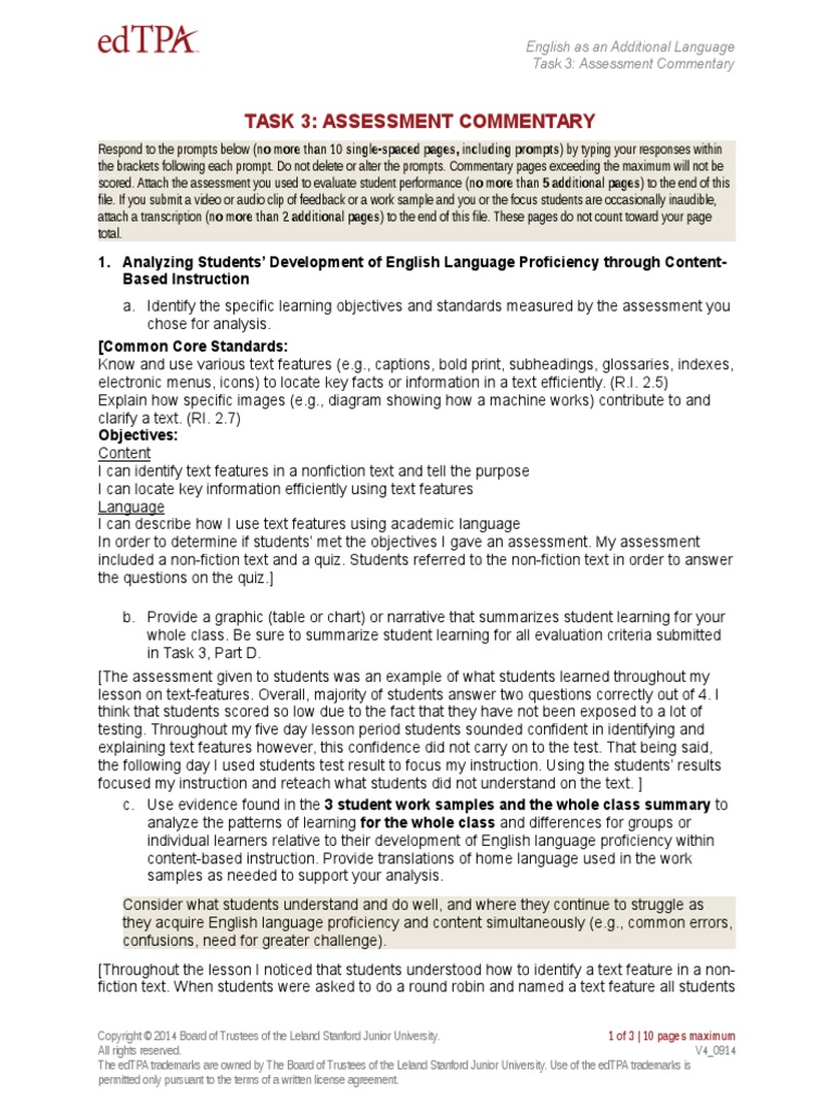 Task 3: Assessment Commentary | PDF