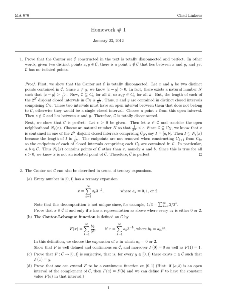 Chad Linkous Cantor Set Is Totally Disconnected and Perfect Et Al | PDF | Interval (Mathematics ...