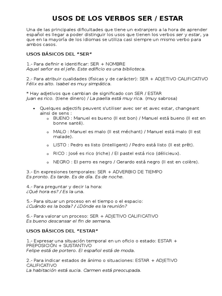 Ser y Estar | PDF | Verbo | Adjetivo