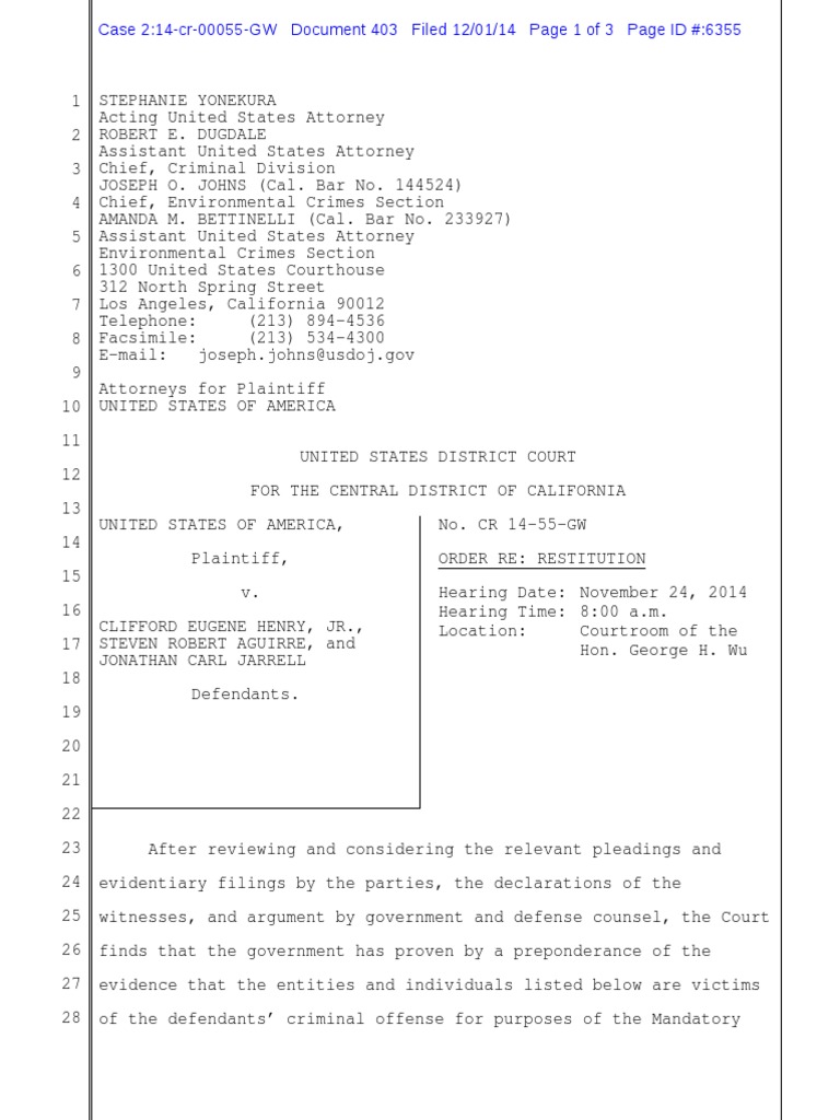 Court Order Re Restitution | PDF | Justice | Crime & Violence