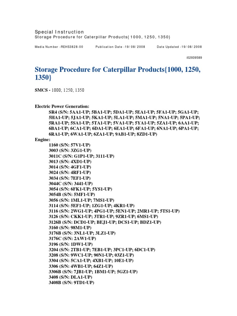 Cat Engine Storage Special Instruction | PDF | Coolant | Lubricant