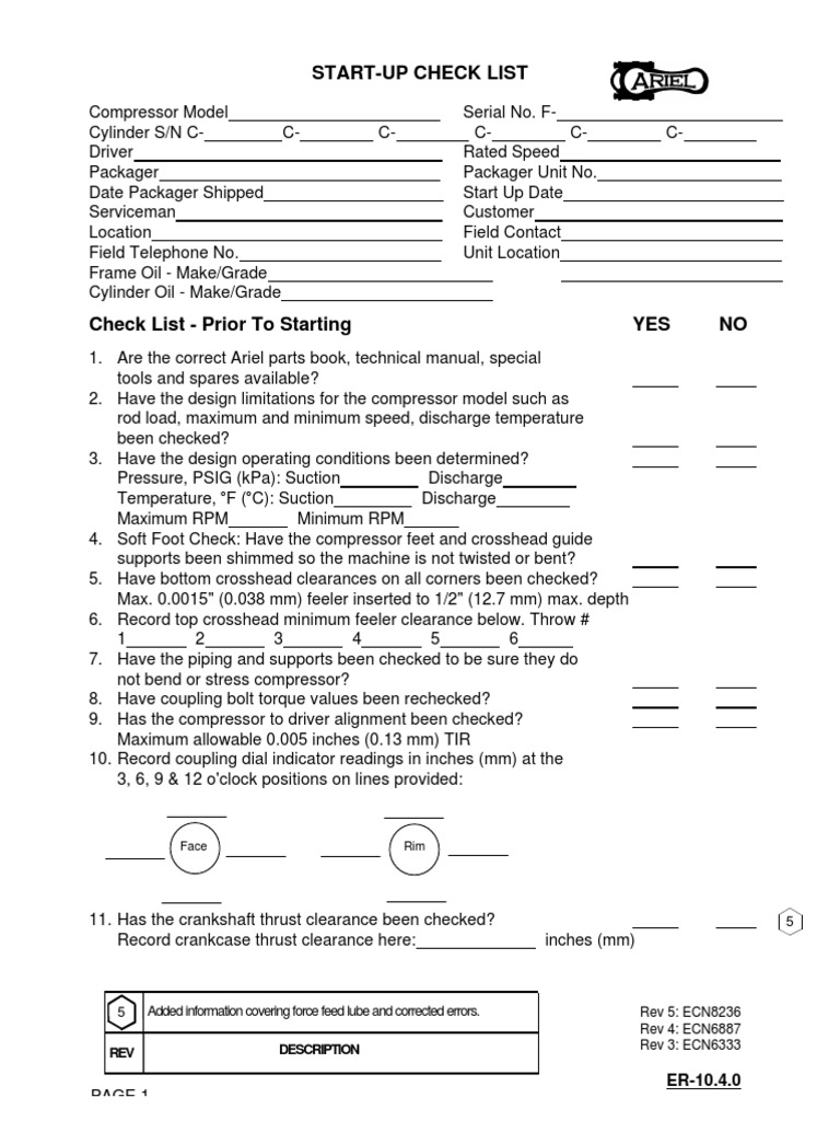 Start-Up Check List | PDF | Gas Compressor | Cylinder (Engine)