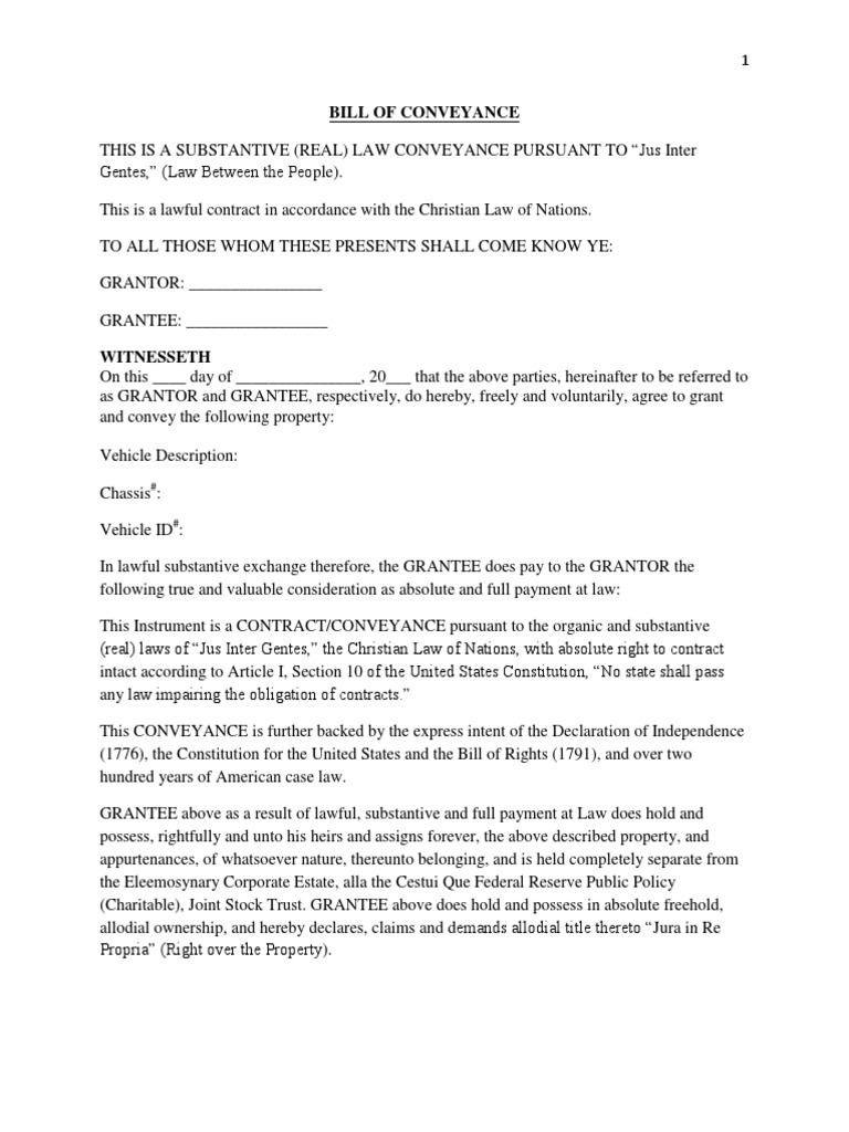Bill of Conveyance | Article One Of The United States Constitution ...