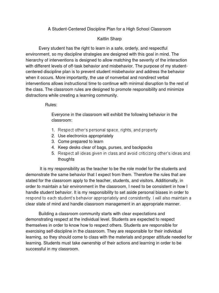 Student Centered Discipline Plan