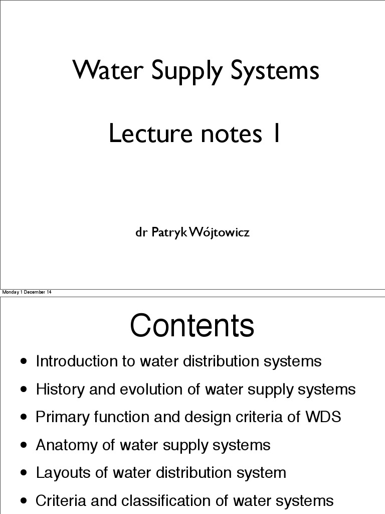 Water Supply Systems Lecture 1 | PDF | Water Supply Network | Pumping ...
