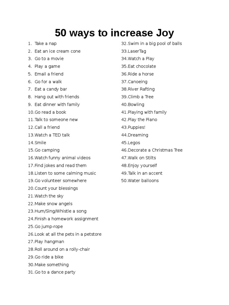 50 Fun Ways to Boost Your Joy | PDF