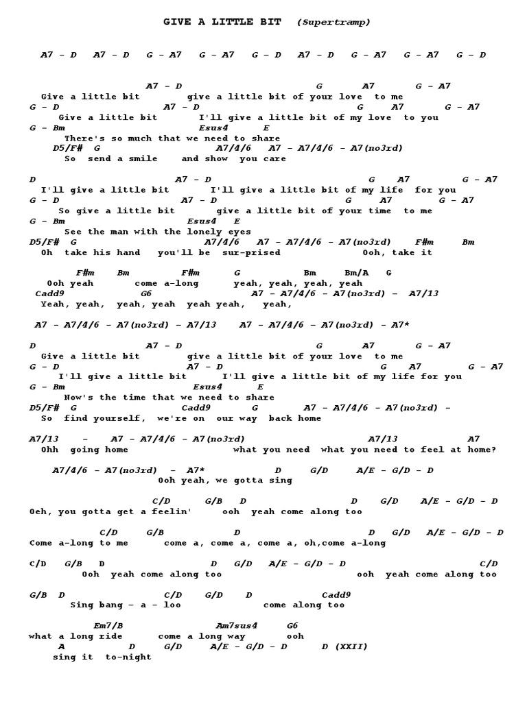 GIVE A LITTLE BIT Supertramp - Guitar Chords | PDF