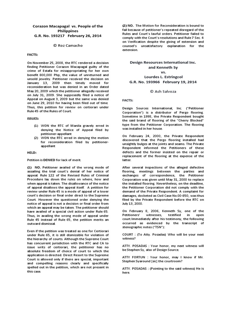 Civil Procedure Case Digests Part II (Compiled) | PDF | Supersedeas ...