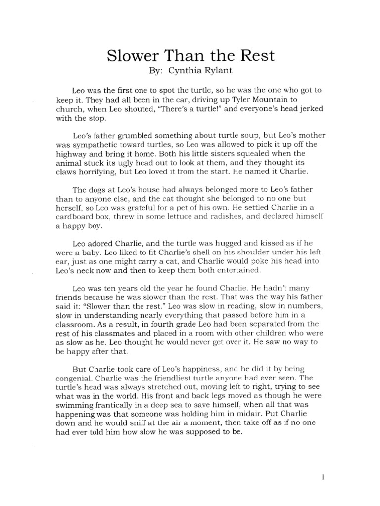 Slower Than The Rest by Cynthia Rylant | PDF