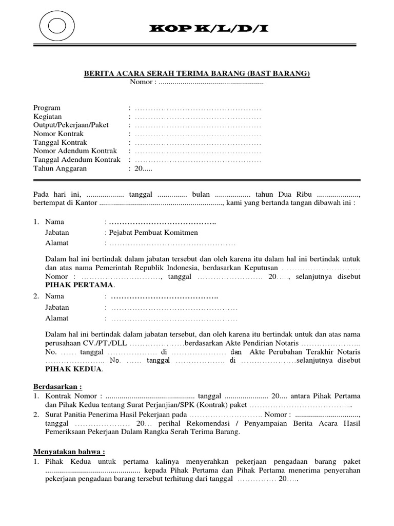 Format Bast Barang | PDF | Bisnis