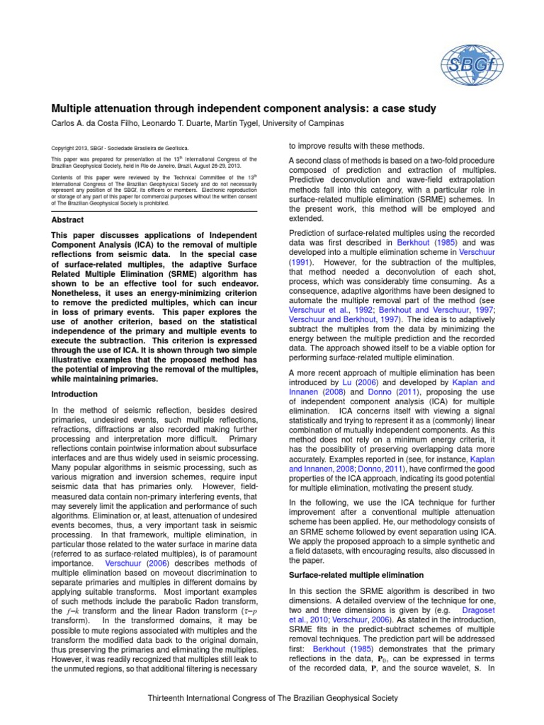 Multiple Attenuation Through Independent Component Analysis A Case ...