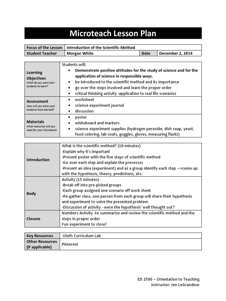 Microteach Lesson Plan | PDF