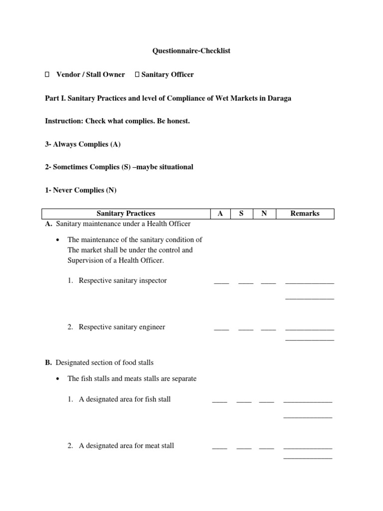 Questionnaire For Market | PDF | Sanitation | Water Management