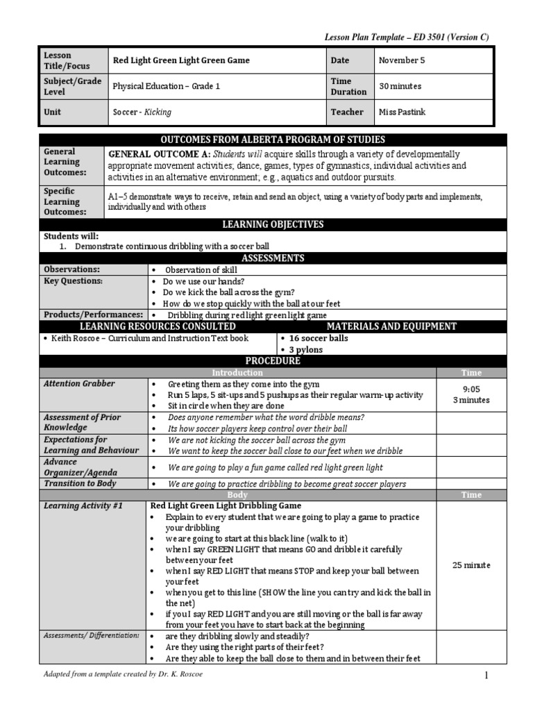 Red Light Green Light | PDF | Physical Education | Educational Assessment